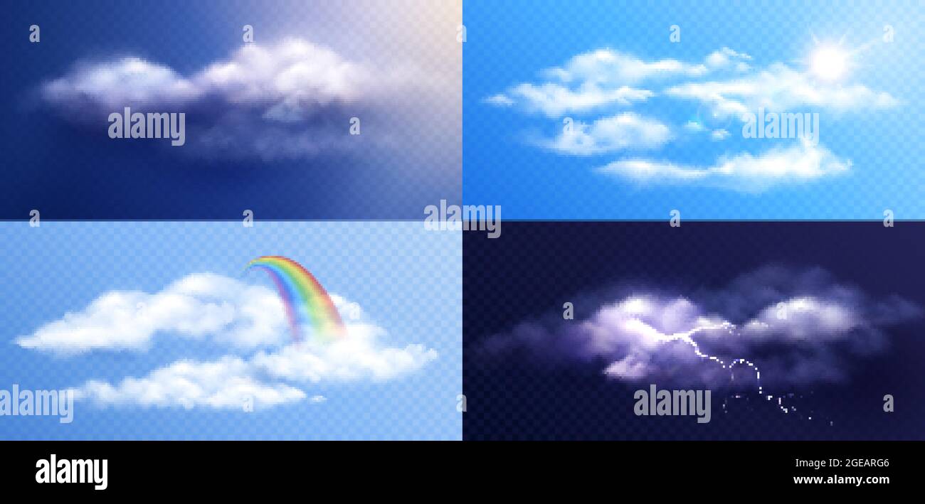 Clouds weather realistic set of four compositions with views of sky ...