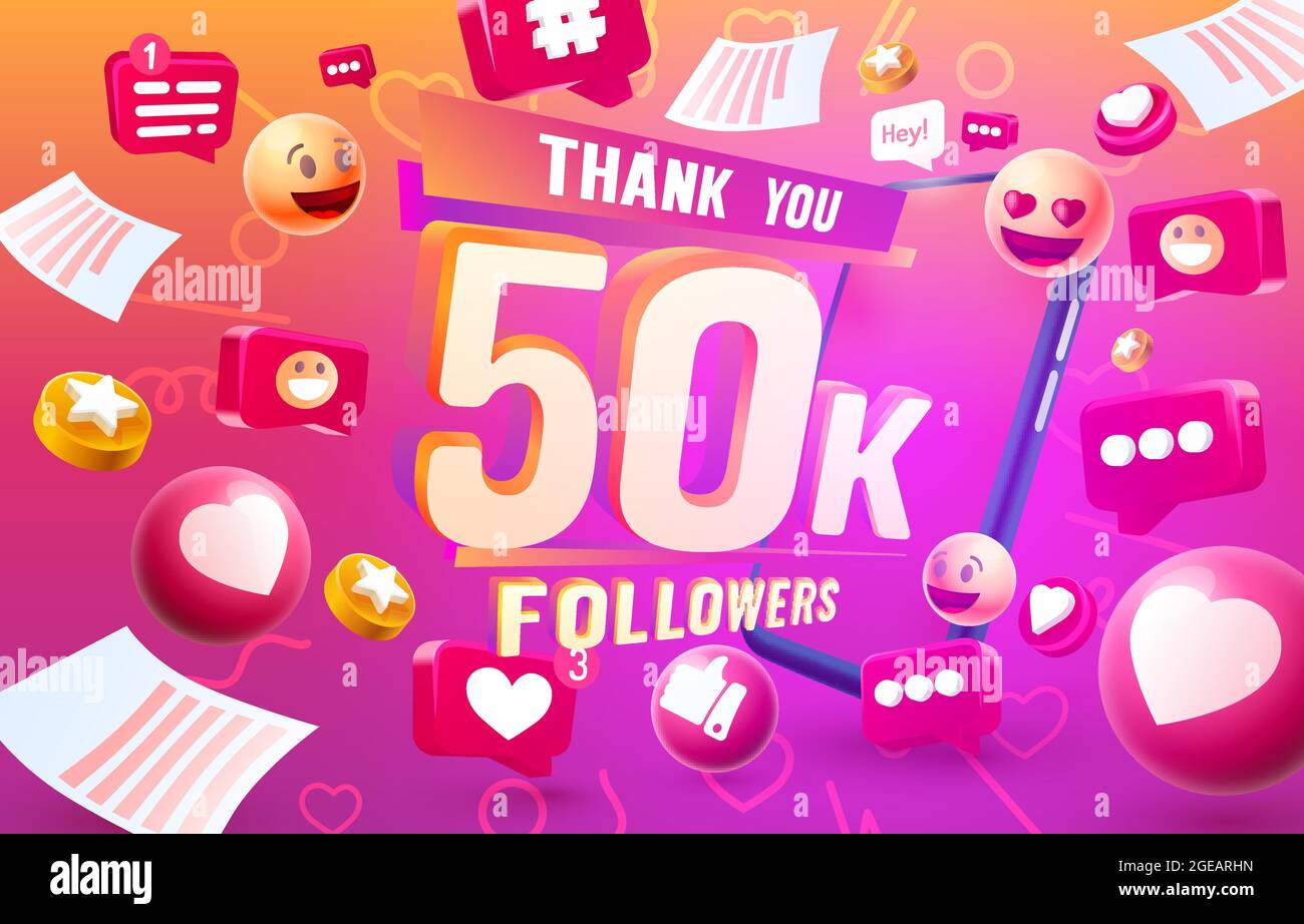 Thank you followers peoples, 50k online social group, happy banner ...