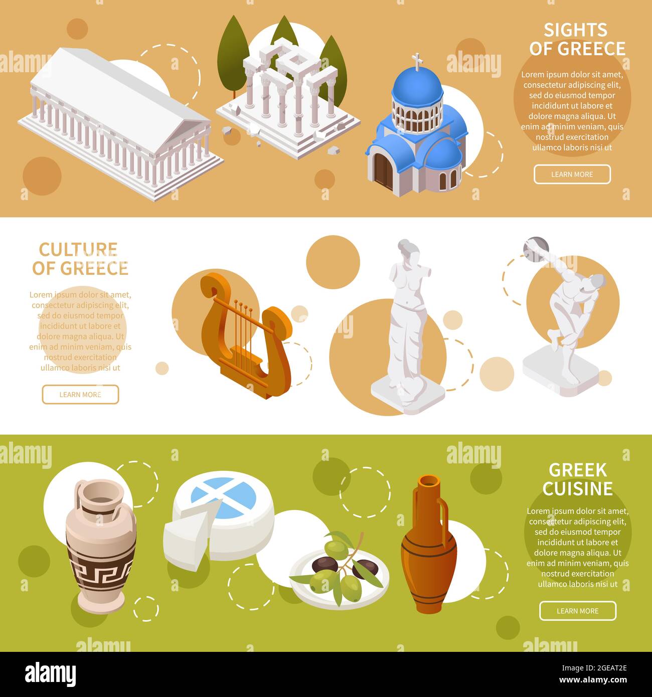 Greece culture landmarks tourists attractions cuisine 3 isometric ...