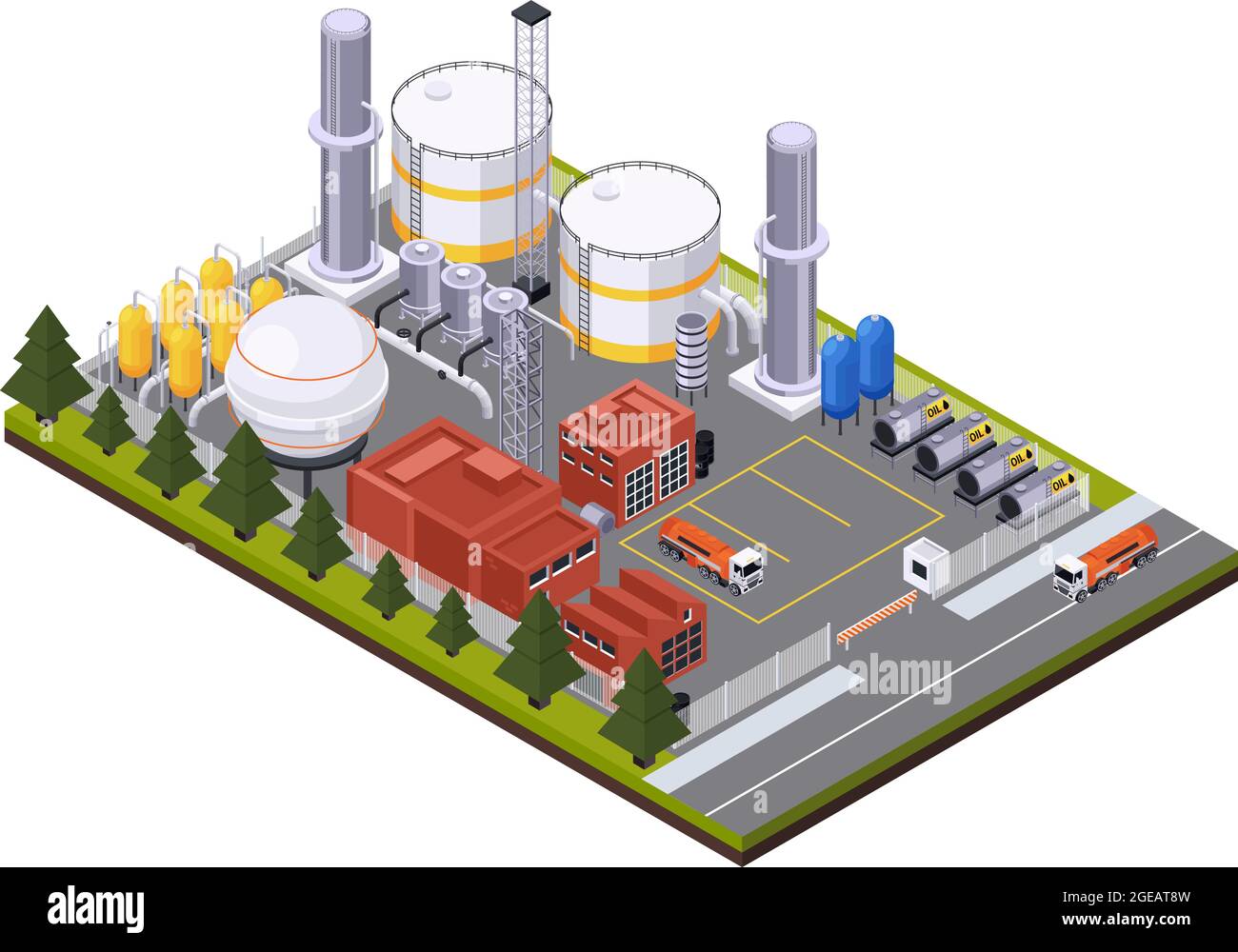 Oil petroleum industry isometric composition with view of factory area ...