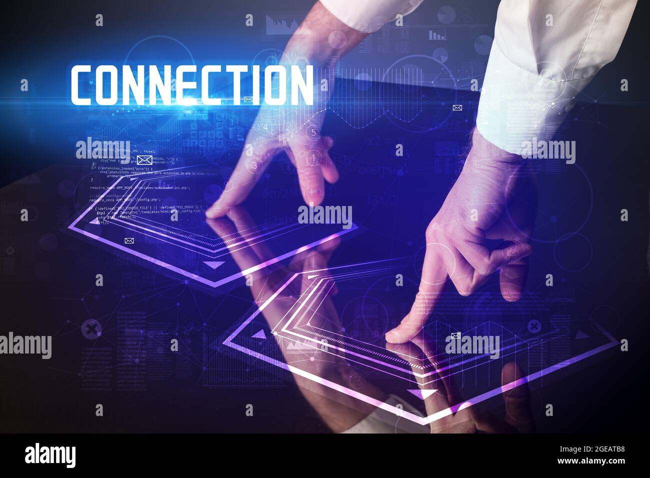 Hand touching digital table concept Stock Photo - Alamy