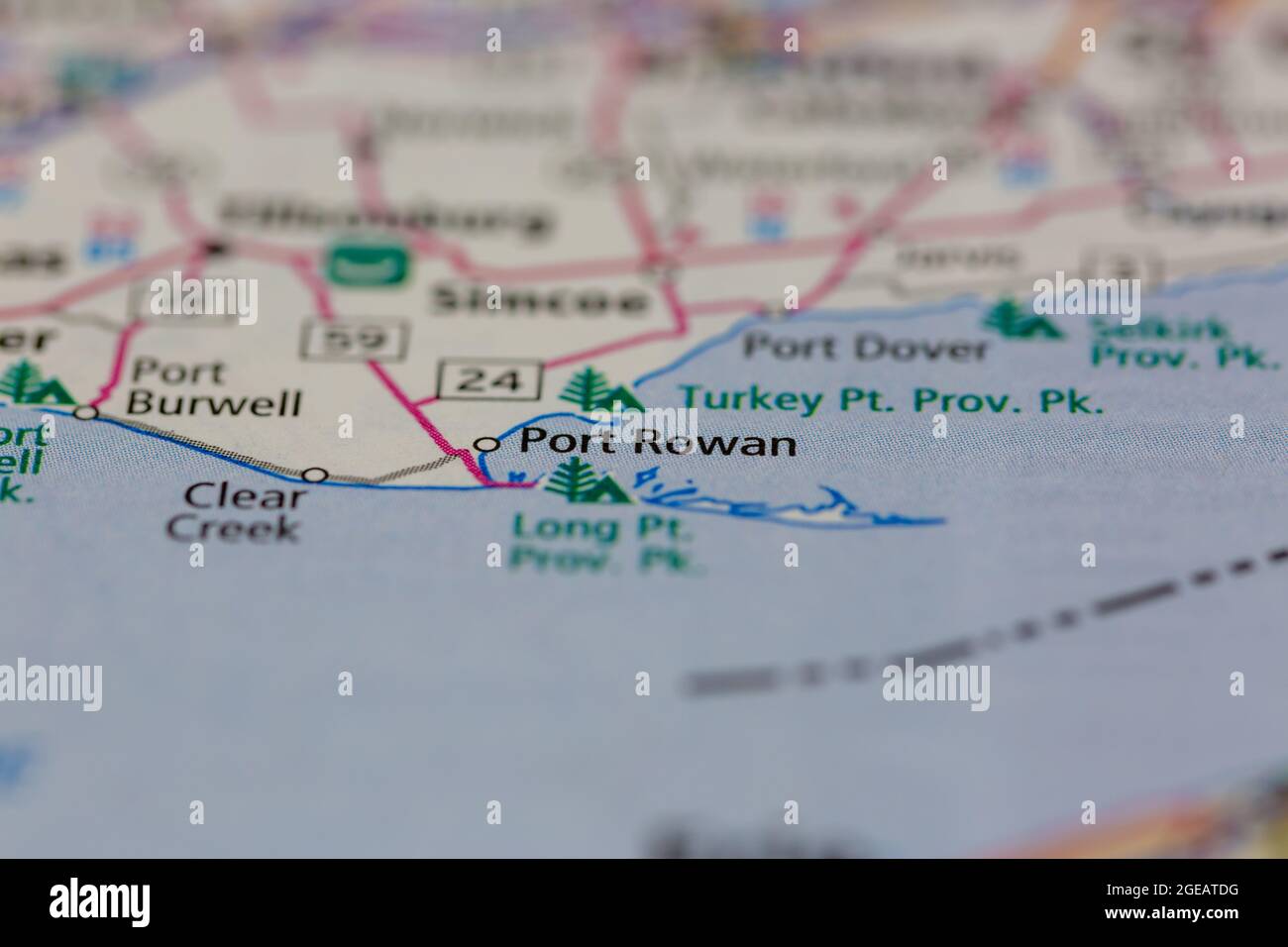 Port Rowan Ontario Canada shown on a road map or Geography map Stock ...