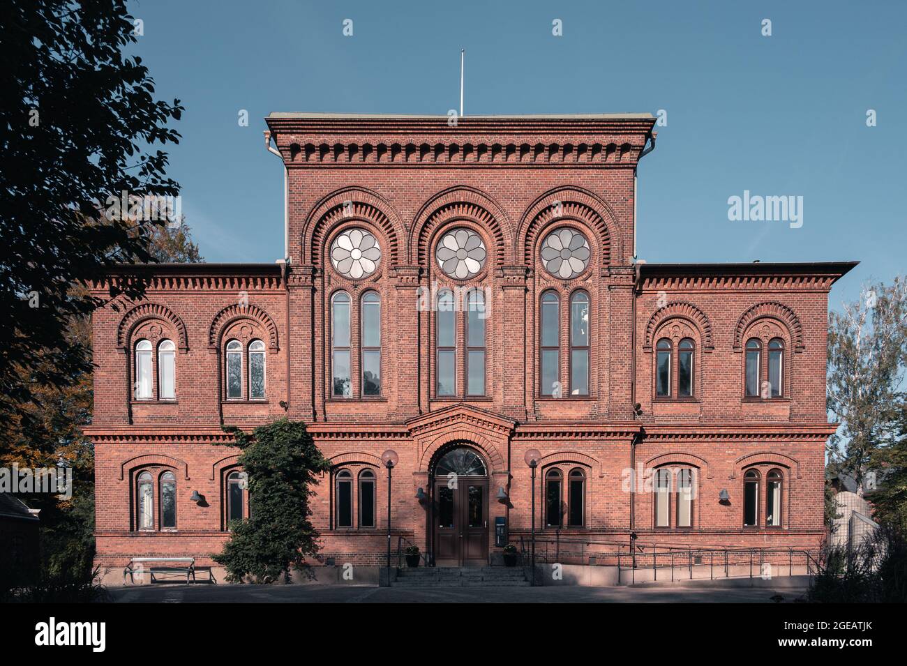 Grand university building with red brick facade and big windows in Lund ...