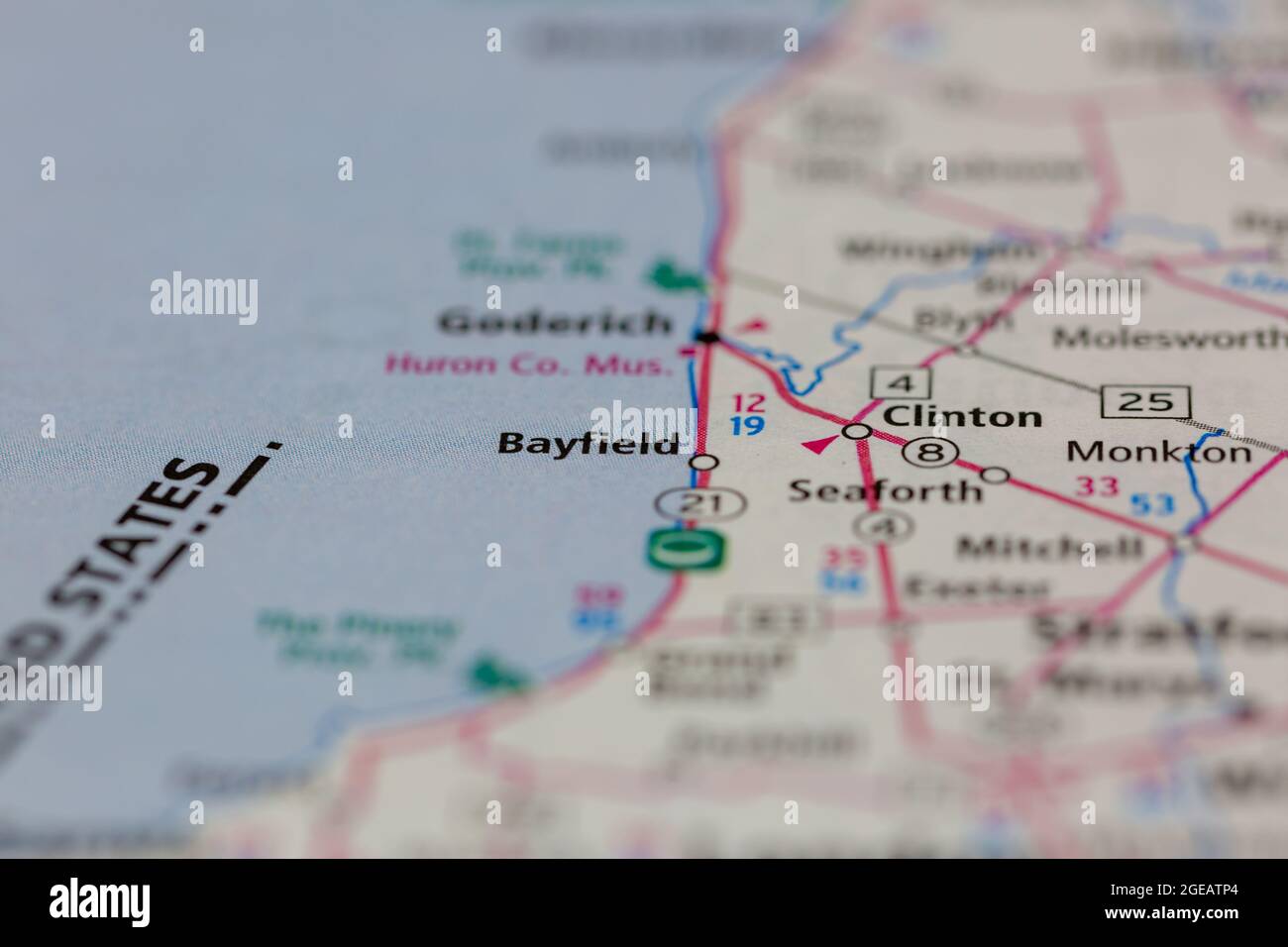 Bayfield Ontario Canada shown on a road map or Geography map Stock ...