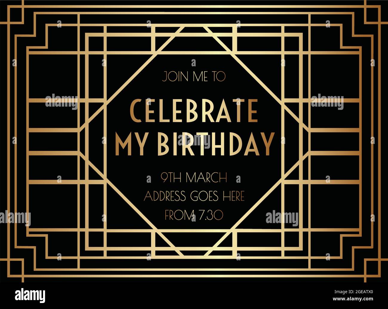 Geometric Gatsby Art Deco Style Birthday Invitation Design Stock Vector ...