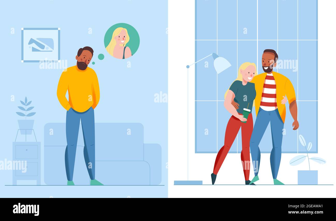 Lonely and together design composition with relationship symbols flat ...