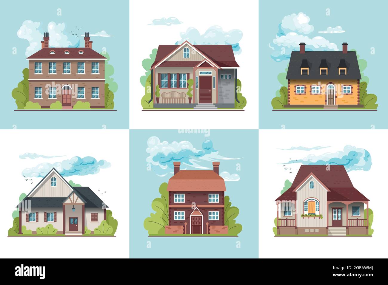 Design concept of various suburban village houses flat vector ...