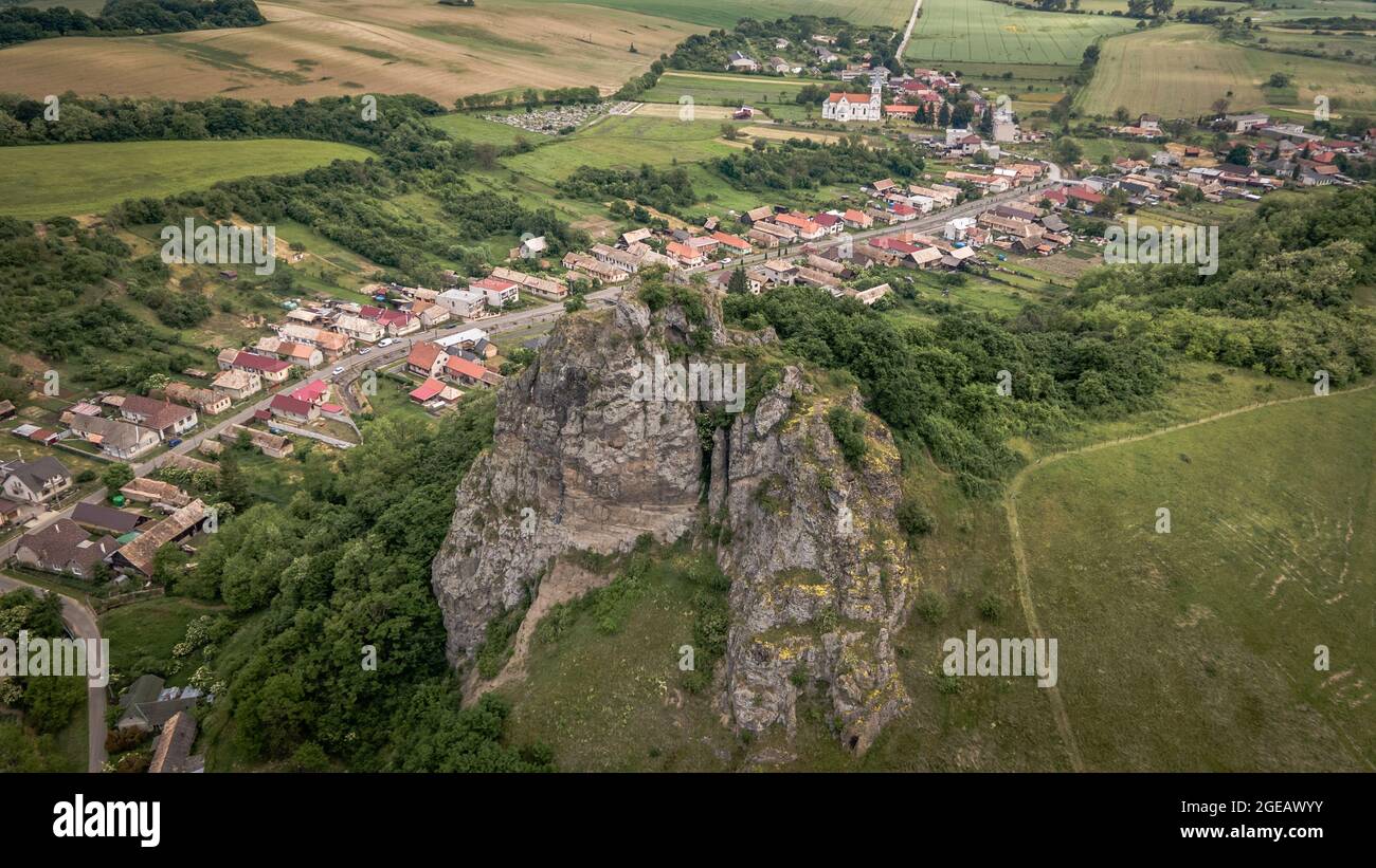 Aerial view of Sovi castle in Surice village in Slovakia Stock Photo ...