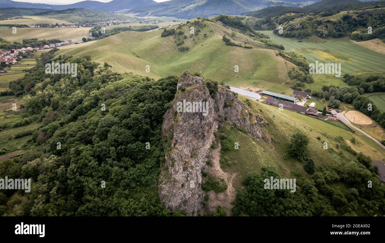 Aerial view of Sovi castle in Surice village in Slovakia Stock Photo ...