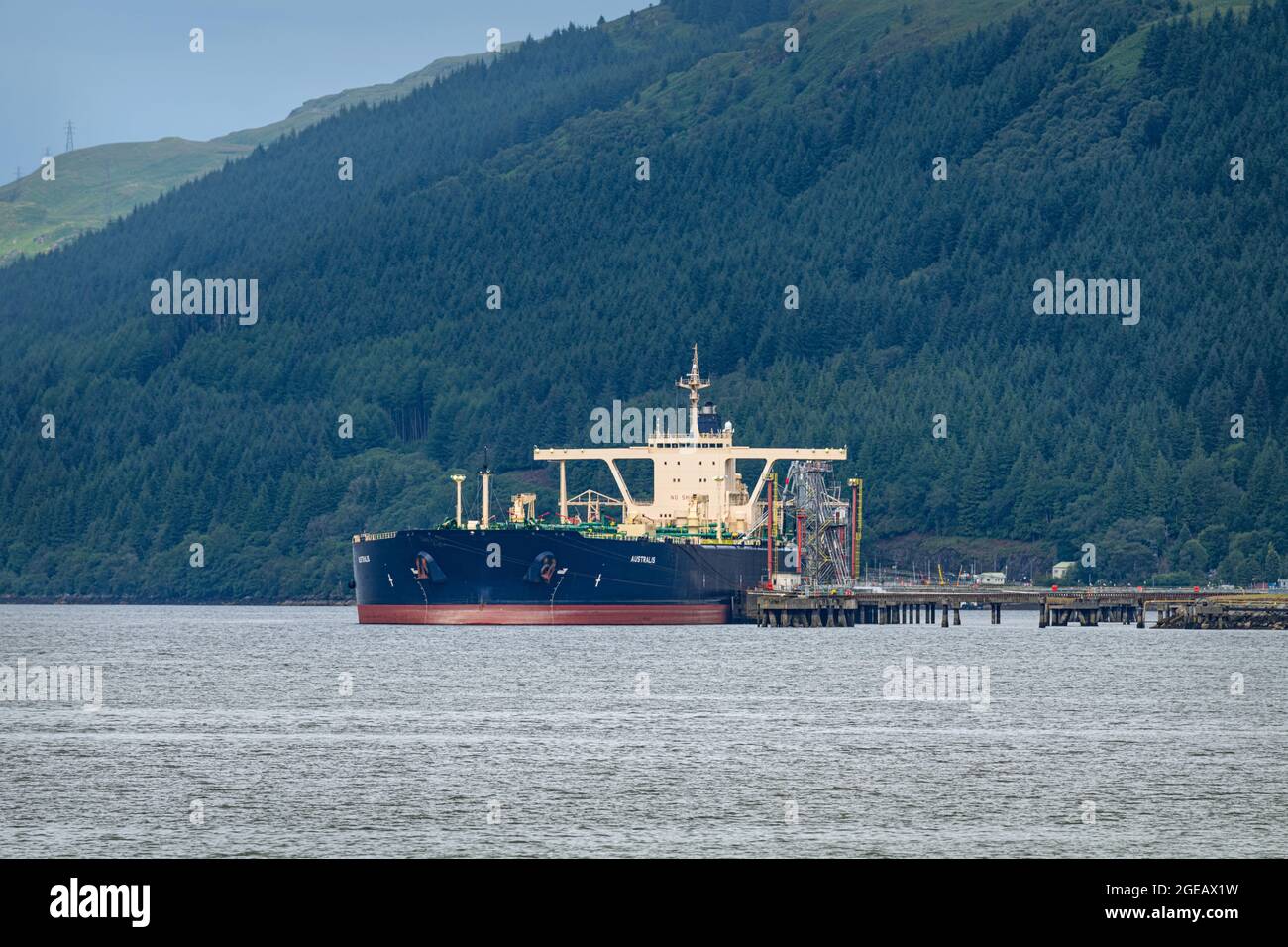 Crude Oil Tanker Australis unloading at the Finnart oil Terminal, Loch ...