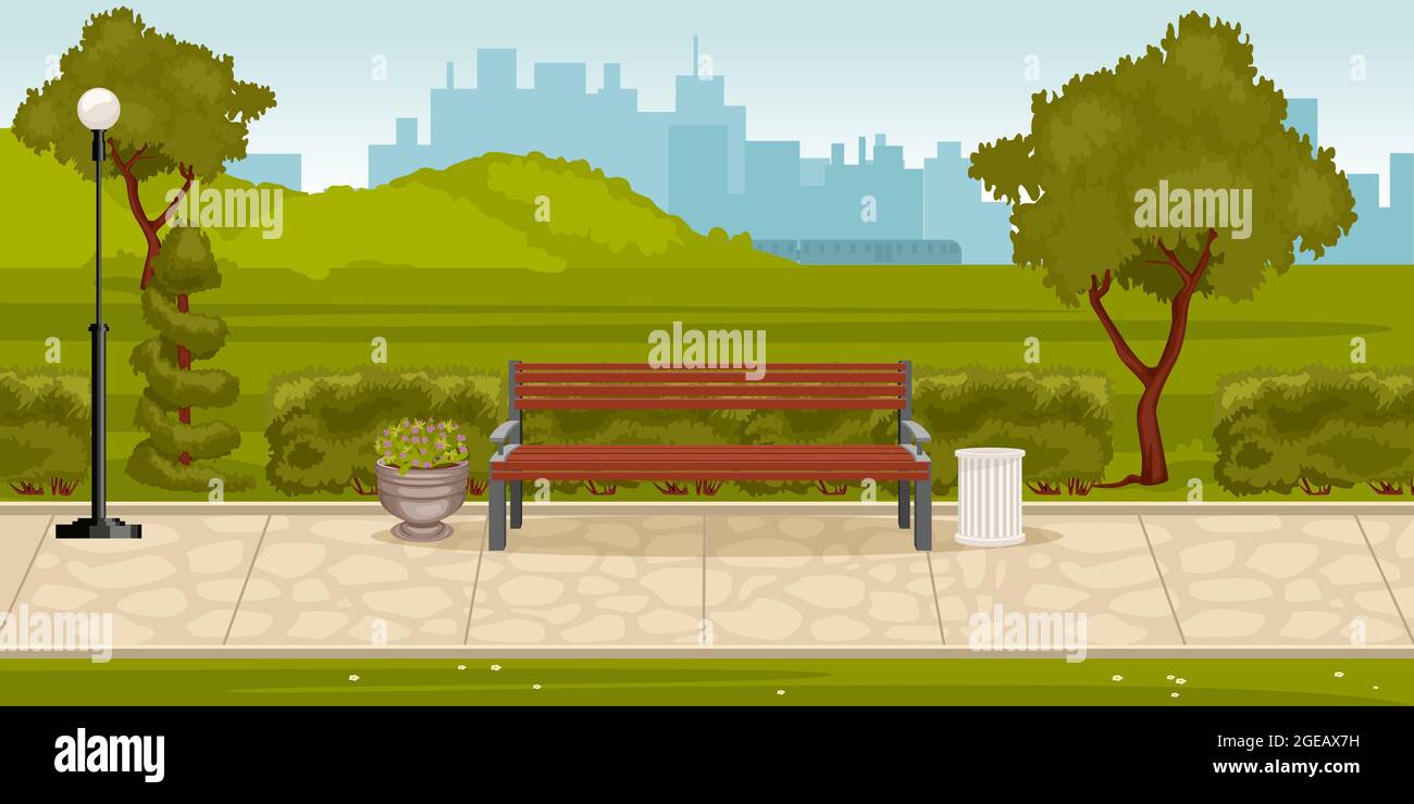 Park composition with outdoor landscape of city park with green hills ...