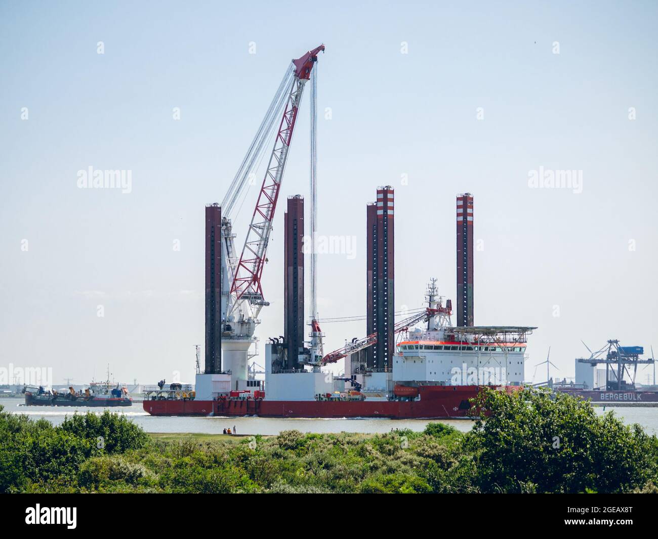 Offshore construction vessel on the way to the north sea out of ...