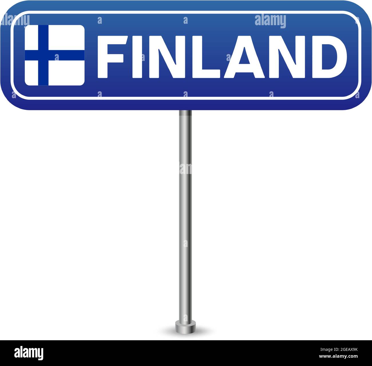 finland road sign. National flag with country name on blue road traffic ...