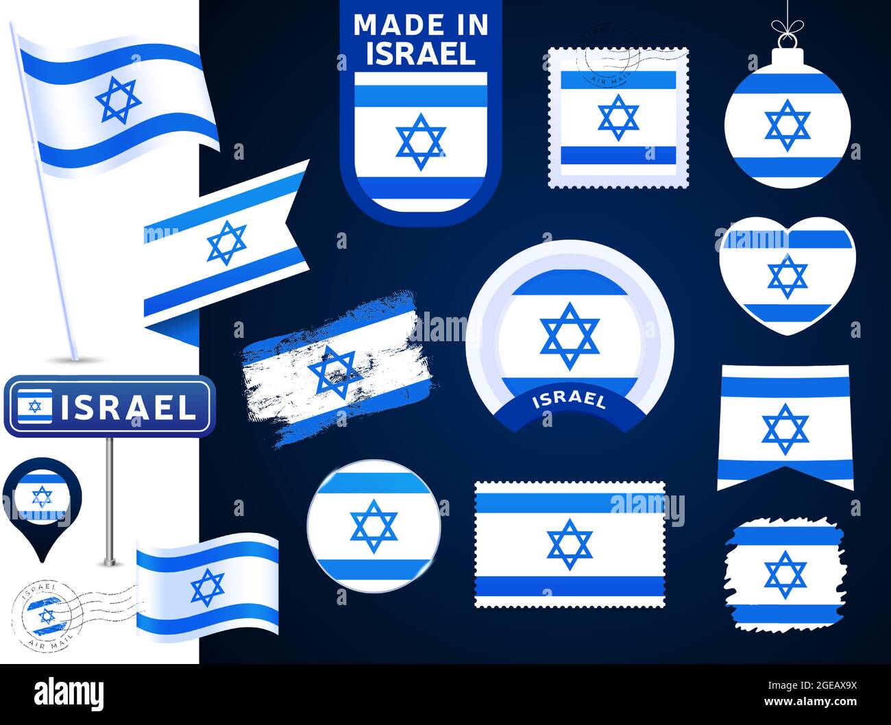 israel flag vector collection. big set of national flag design elements ...