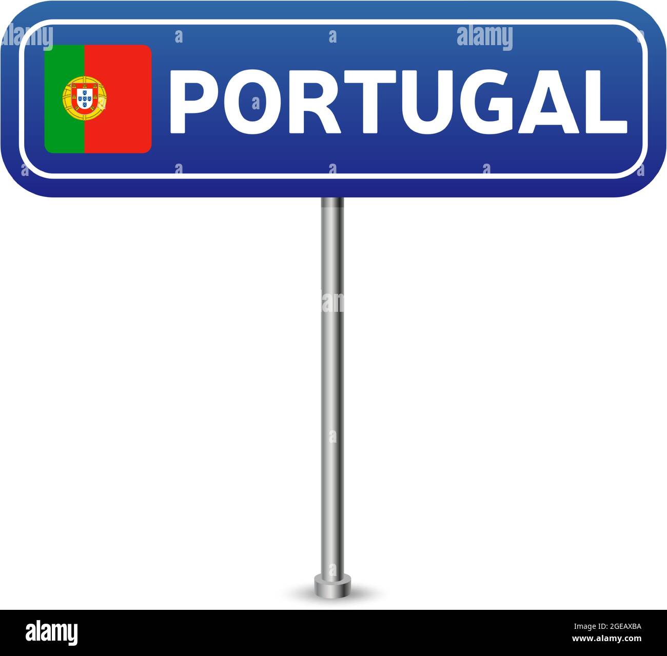 portugal road sign. National flag with country name on blue road ...