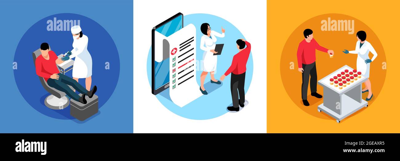 Isometric laboratory diagnostic design concept with three compositions ...