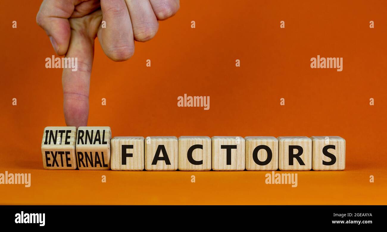 External or internal factors symbol. Businessman turns cubes, changes ...