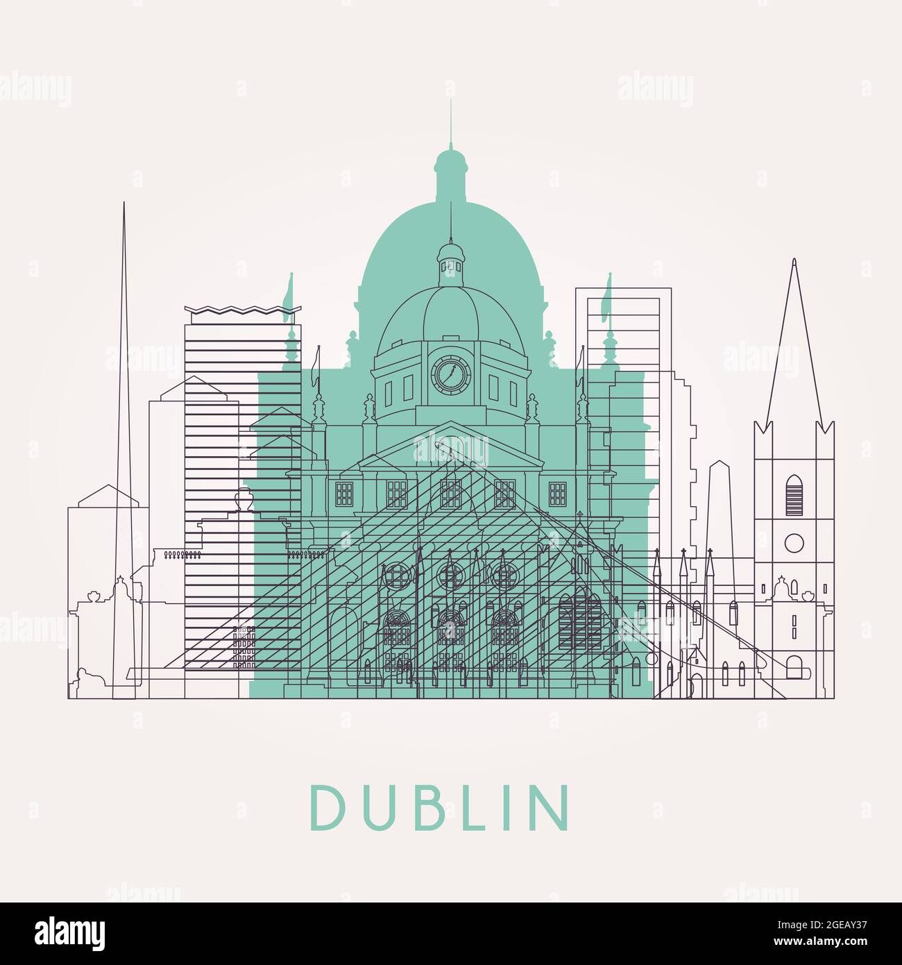 Outline Dublin skyline with landmarks. Vector illustration. Business ...