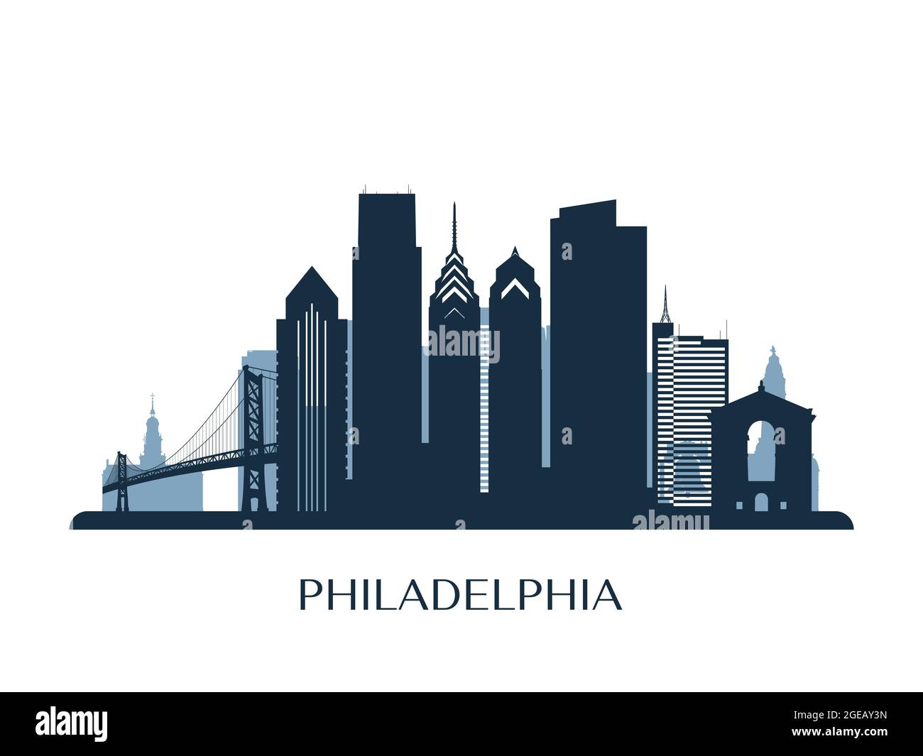Philadelphia skyline, monochrome color. Vector illustration Stock ...