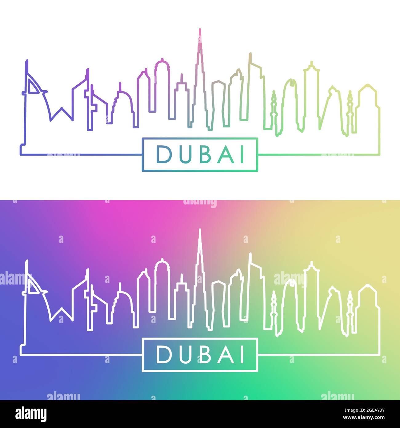 Dubai skyline. Colorful linear style. Editable vector file Stock Vector ...