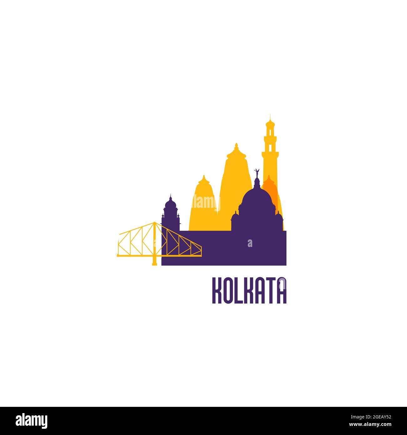 Sign buildings of Kolkata. Colorful architecture. Vector illustration ...