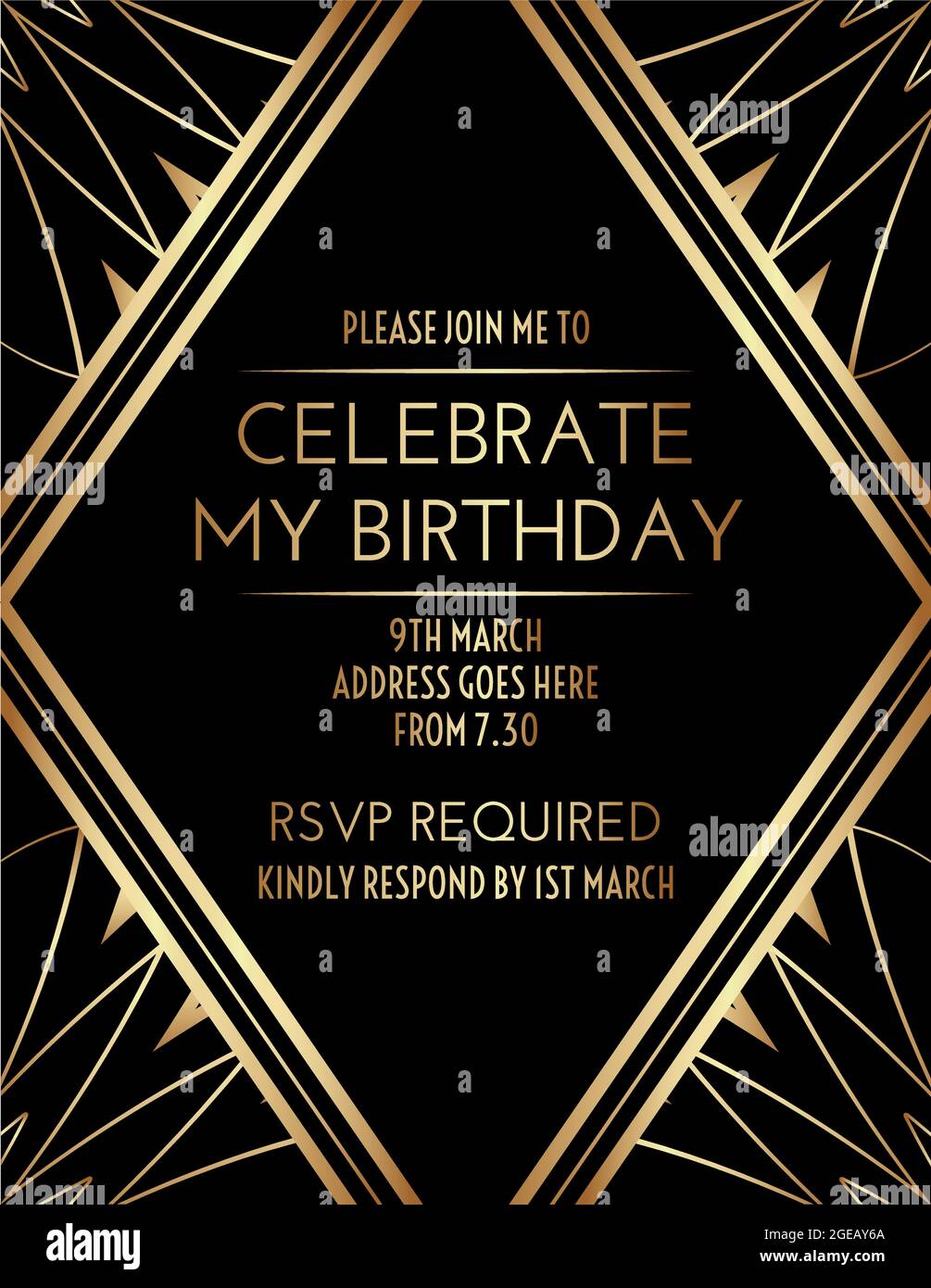 Geometric Gatsby Art Deco Style Birthday Invitation Design Stock Vector ...