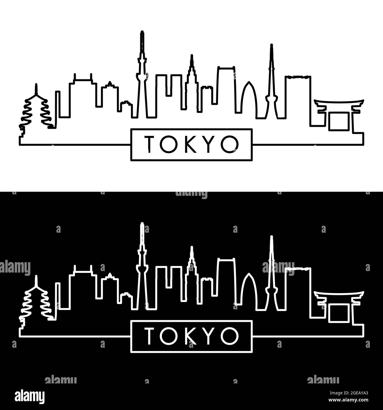 Tokyo skyline. Linear style. Editable vector file Stock Vector Image ...