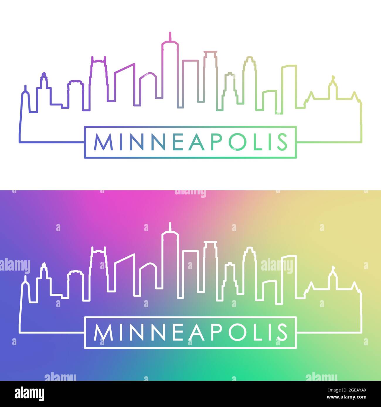 Minneapolis skyline. Colorful linear style. Editable vector file Stock ...
