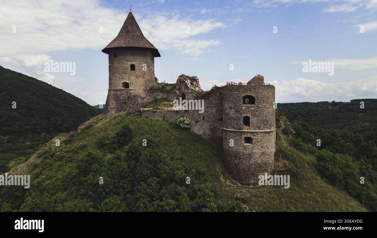 Aerial view of Somoska Castle in the village of Siatorska Bukovinka in ...