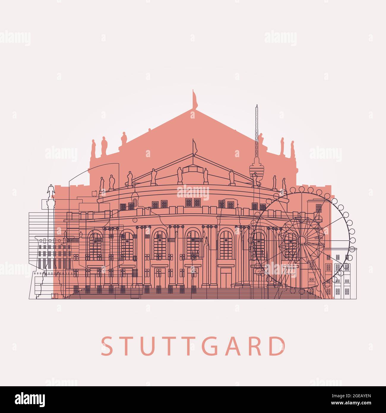 Outline Stuttgart skyline with landmarks. Vector illustration. Business travel and tourism ...