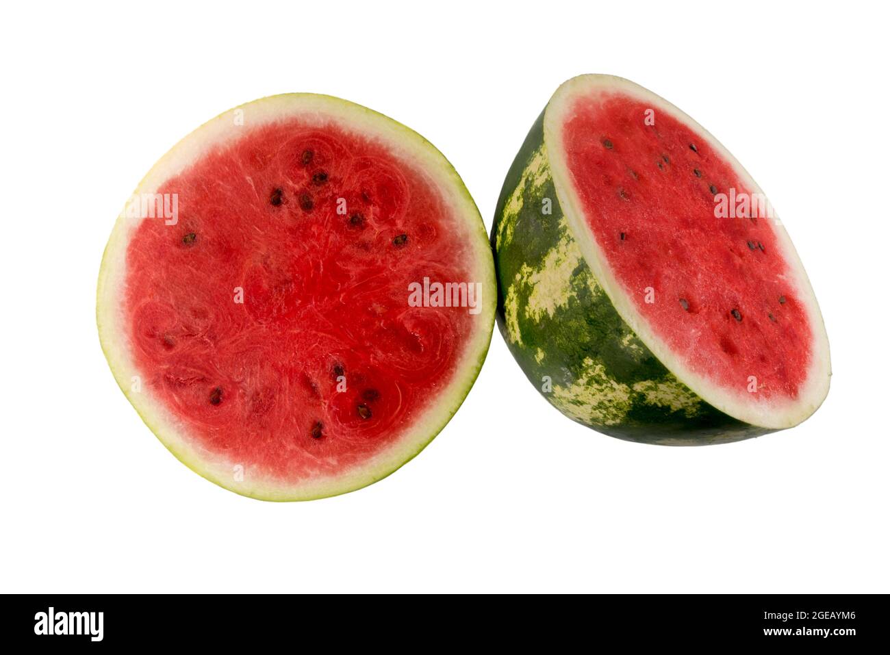 Fresh ripe watermelon cut in half isolated on white background Stock ...