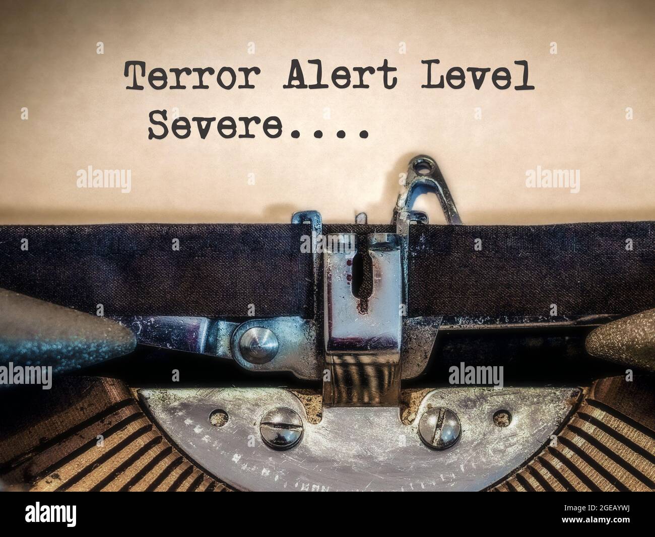 Typewriter displaying Terror Alert Level Severe Stock Photo - Alamy