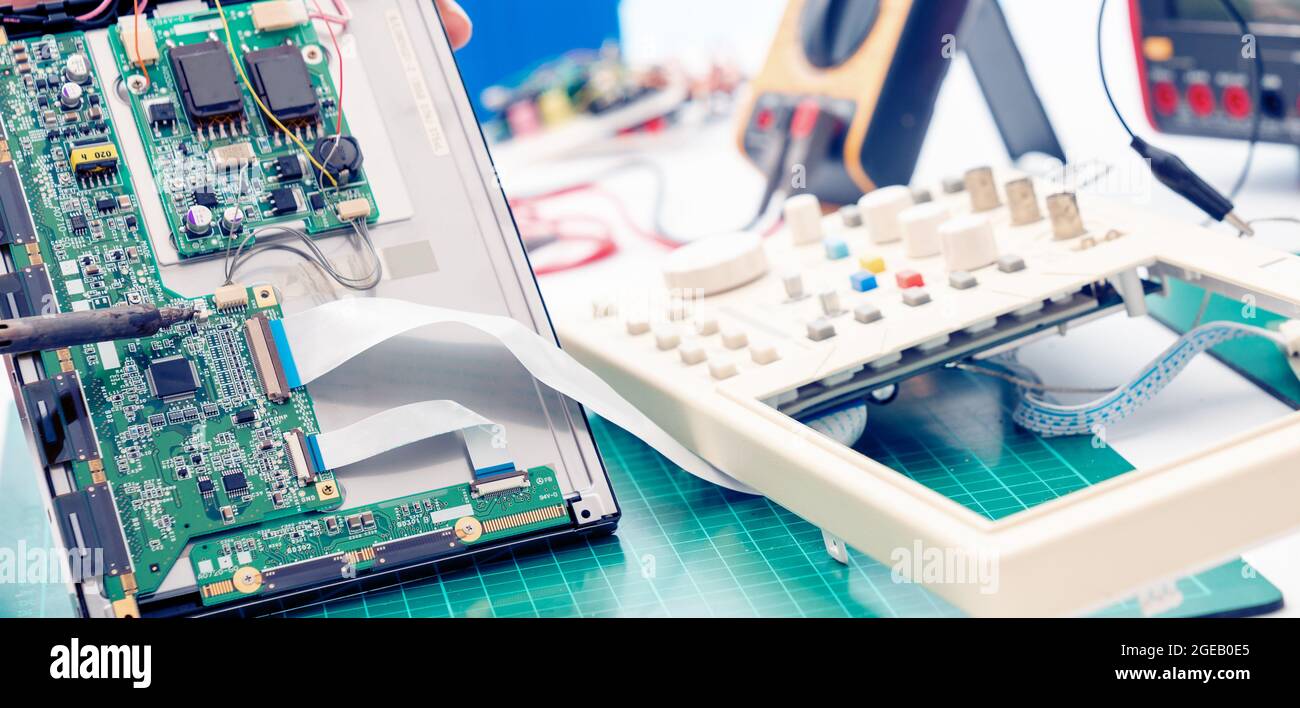 Repair of computer parts in a customer service laboratory Stock Photo ...