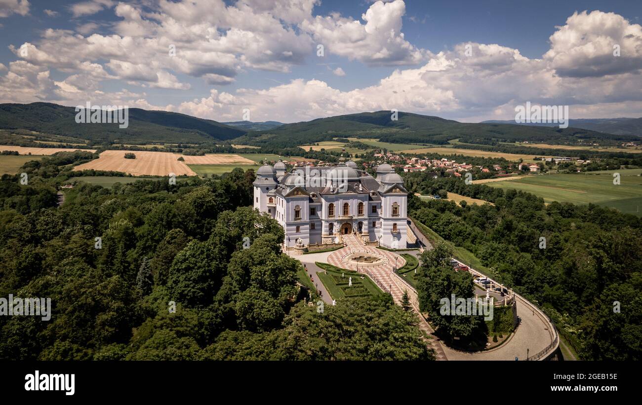 Aerial view of Halicsky Castle in the village of Halic in Slovakia ...