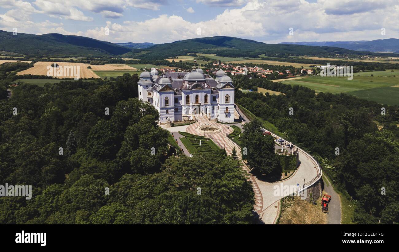 Aerial view of Halicsky Castle in the village of Halic in Slovakia ...