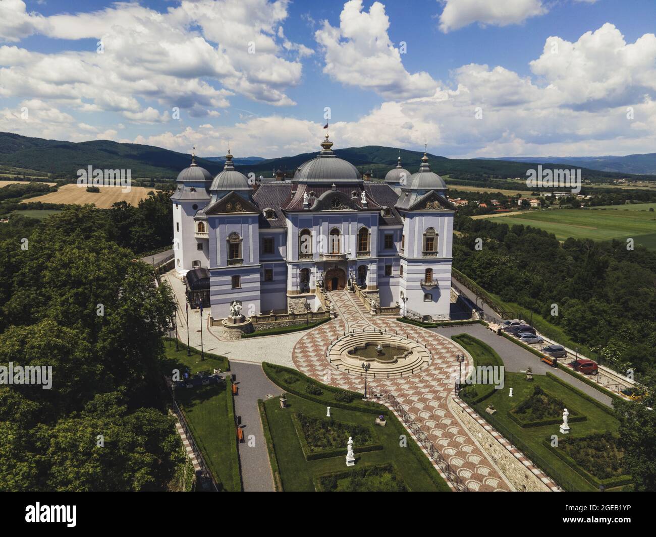 Aerial view of Halicsky Castle in the village of Halic in Slovakia ...