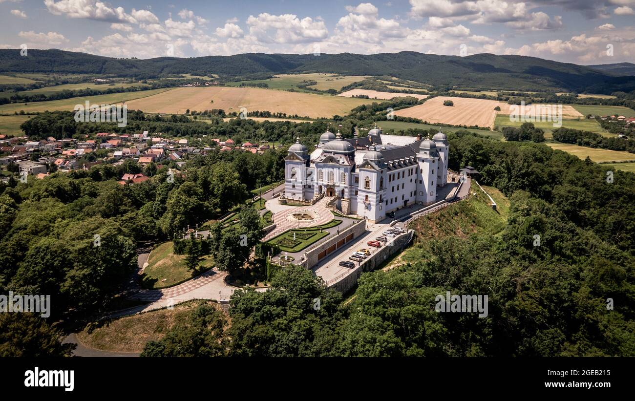 Aerial view of Halicsky Castle in the village of Halic in Slovakia ...