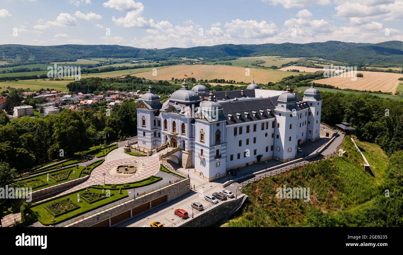 Aerial view of Halicsky Castle in the village of Halic in Slovakia ...