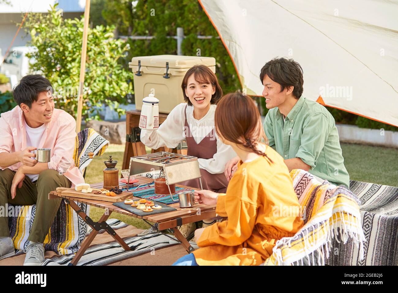 Japanese friends having a party in the garden Stock Photo - Alamy