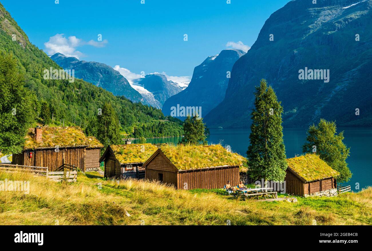 The old farm Brengsetra by the lake Loenvatnet in Western Norway Stock ...