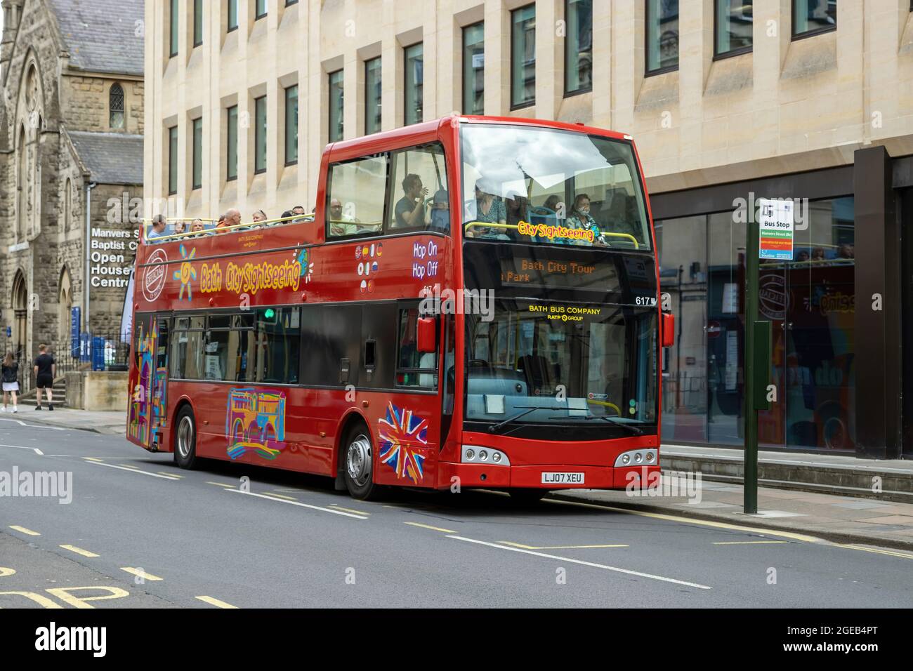 An open top, Bath City Tour bus, waiting for passengers in Manvers ...
