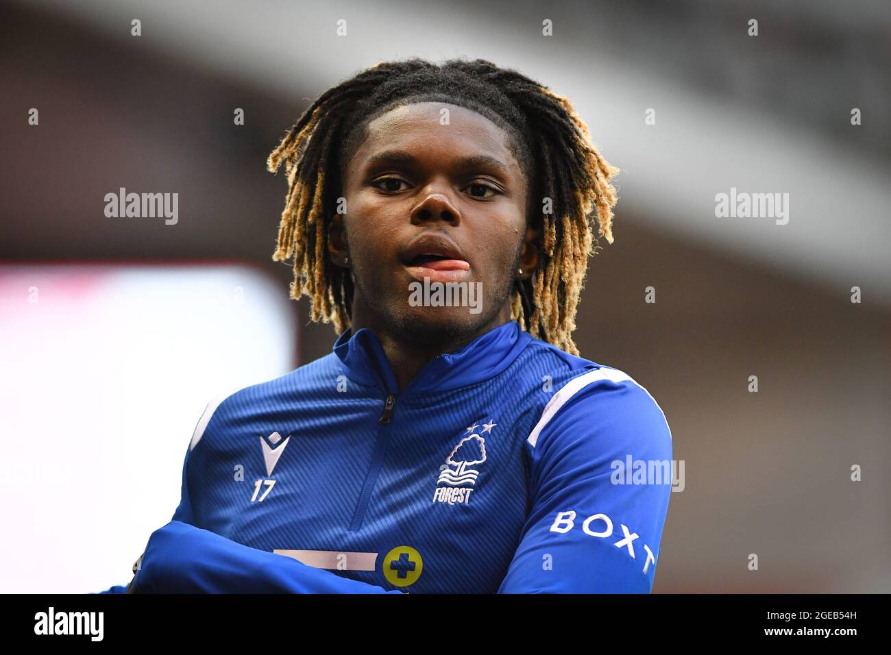 NOTTINGHAM, UK. AUGUST 18TH Alex Mighten of Nottingham Forest warms up ...
