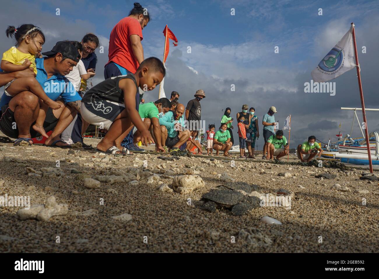 Officers from TCEC and local communities release the turtles.Bali ...