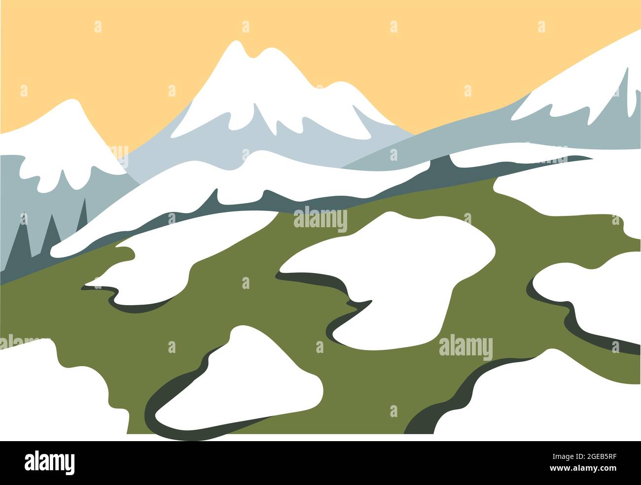 Snow melting on top of mountains range vector Stock Vector Image & Art ...