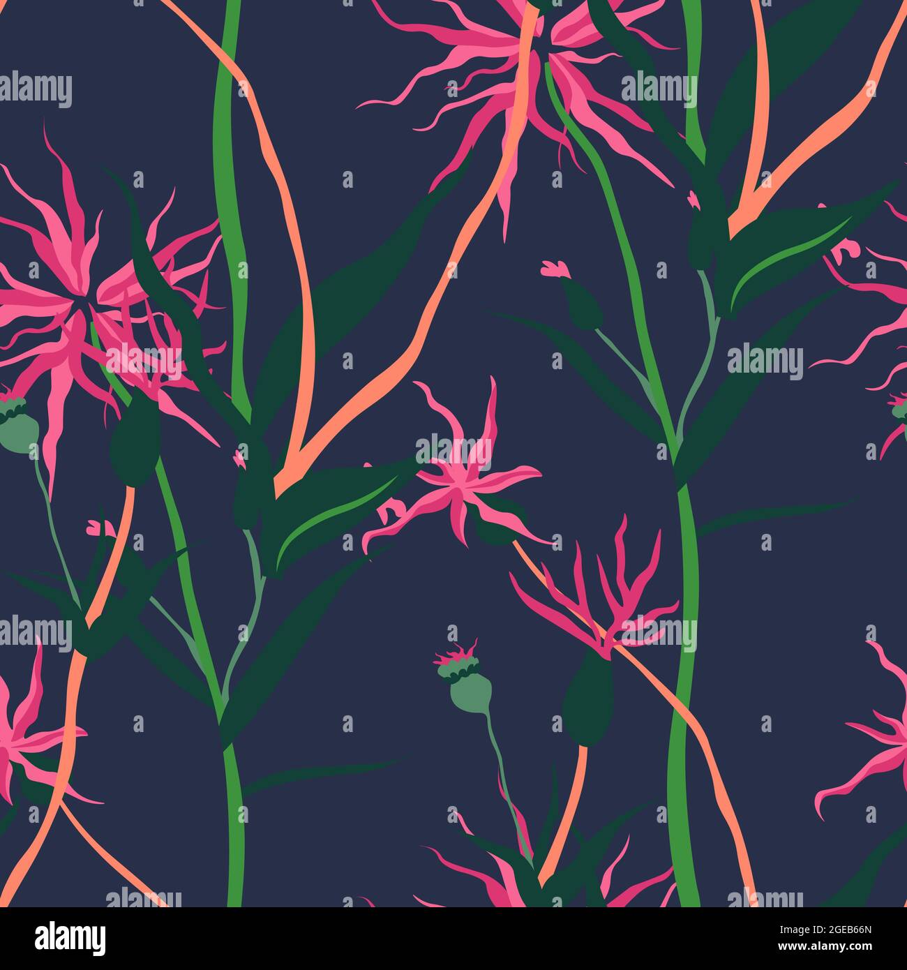 Tropical foliage and flowering plants pattern Stock Vector Image & Art ...