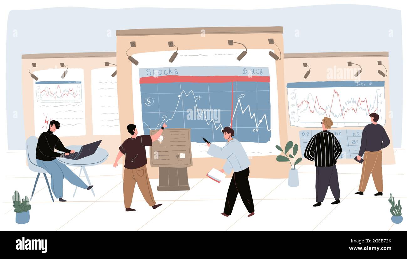 Cartoon flat trading businessman characters at work,vector illustration ...