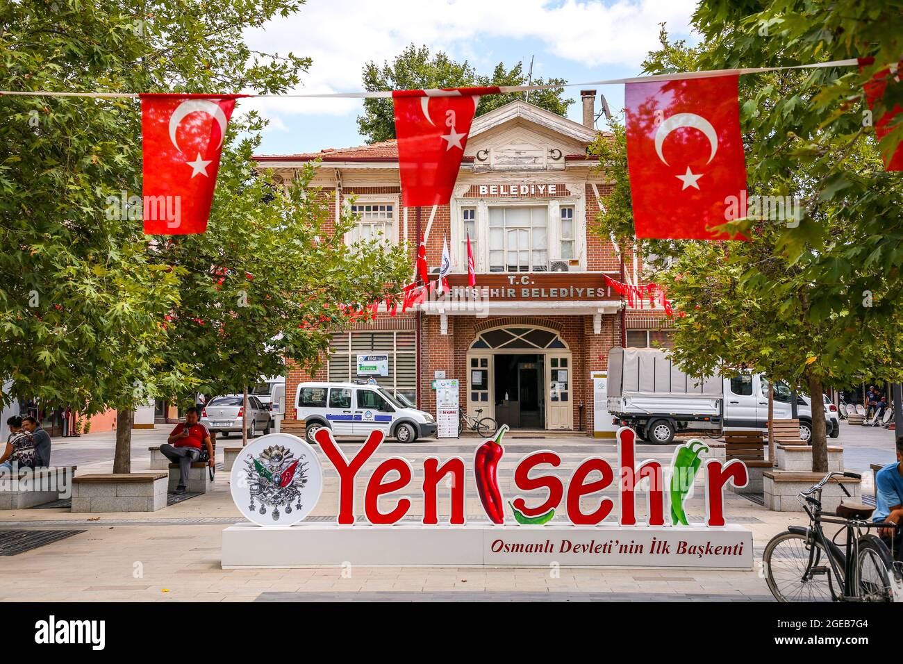 Yenisehir, Bursa, Turkey - August 14, 2021: Entrance facade of the town ...