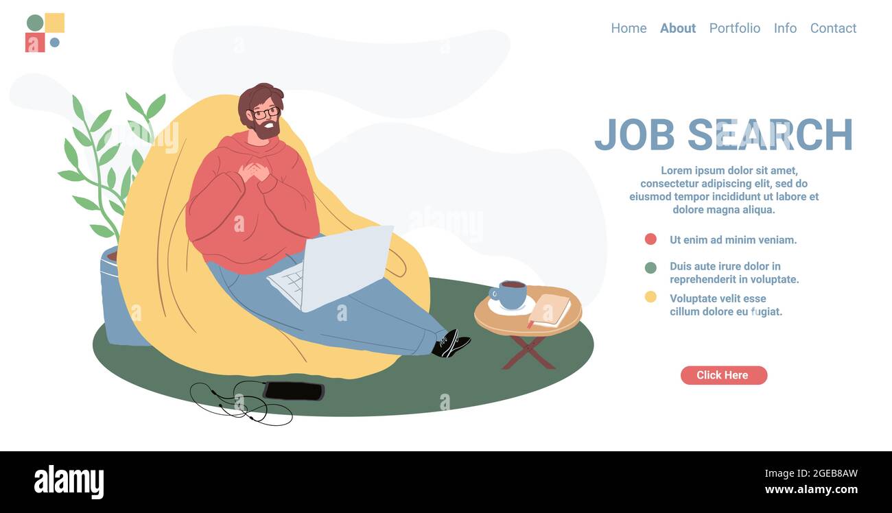 Flat cartoon character searching for job online,vector landing page ...