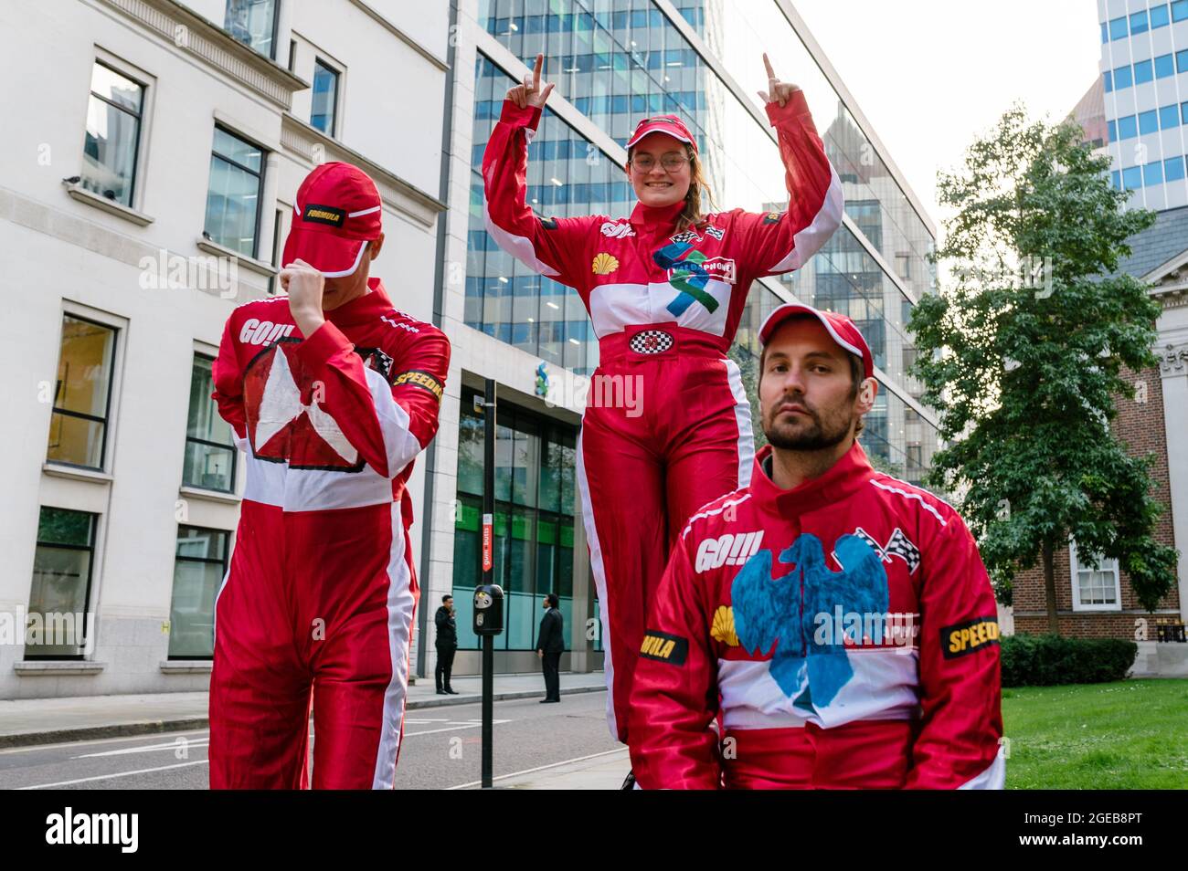 London, UK. 16 August 2021. Fossil Free London stage a protest outside ...