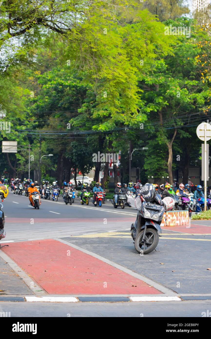 sports motorcycles during the annual rally. Selective focus on matic ...